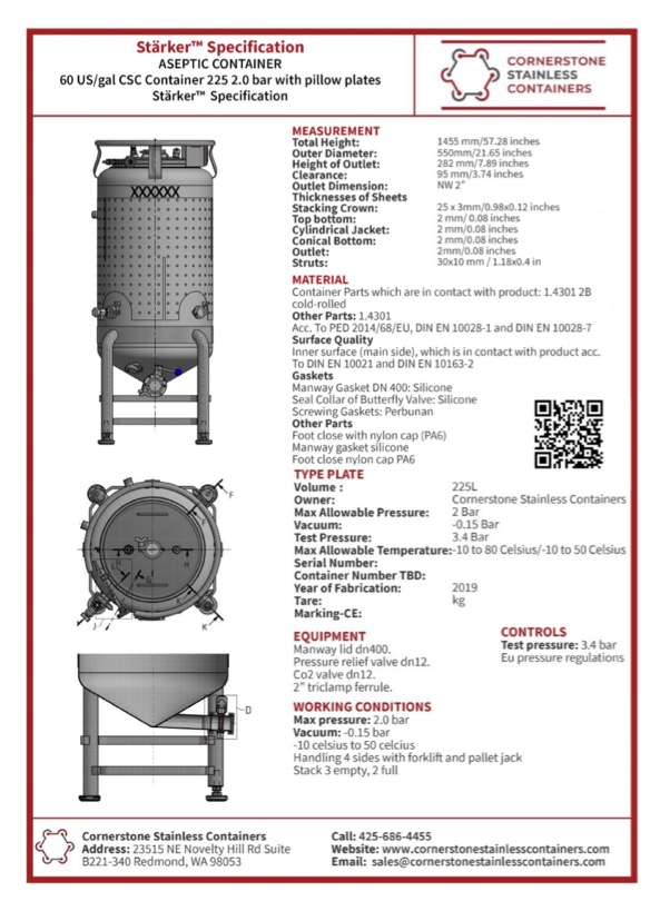 Cornerstone Tank: 60 Gallon Starker Jacketed Container - Silver State ...